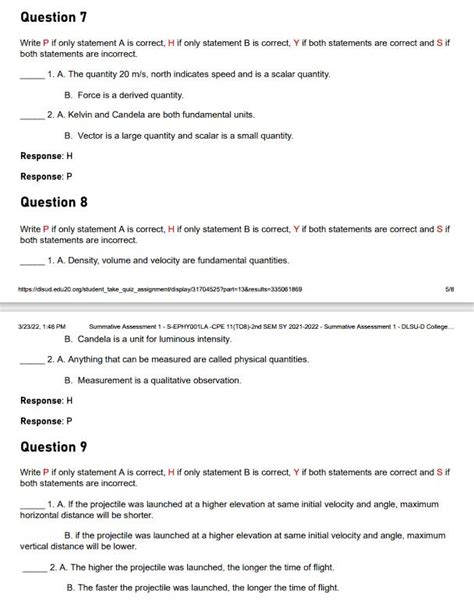 Solved Question 7 Write P If Only Statement A Is Correct H Chegg Com