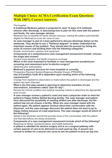 Multiple Choice ACMA Certification Exam Questions With 100 Correct Answers ACMA Stuvia US