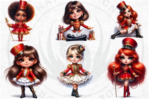 Chibi Nutcracker Christmas Girls Clipart Set