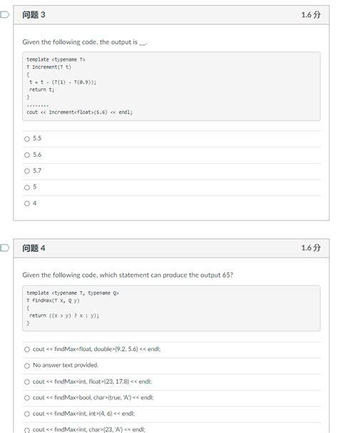 solved 问题3 1 6 given the following code the output is