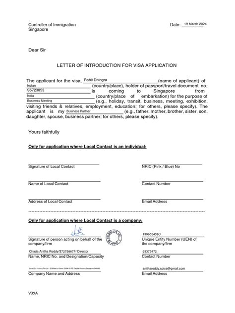 Letter Of Introduction For Visa Application Download Free Pdf
