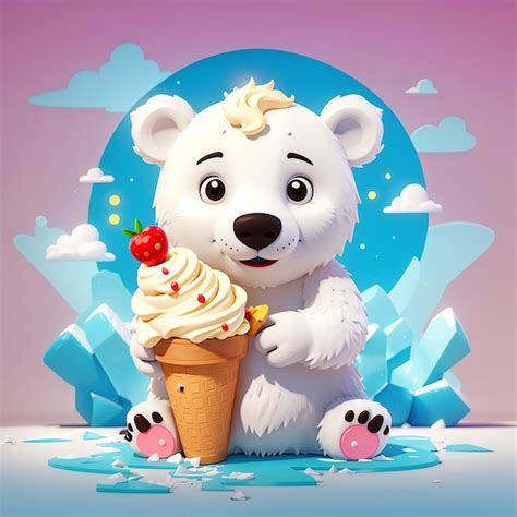 Premium Photo Cute Polar Bear Eating Ice Cream Cone Cartoon Vector