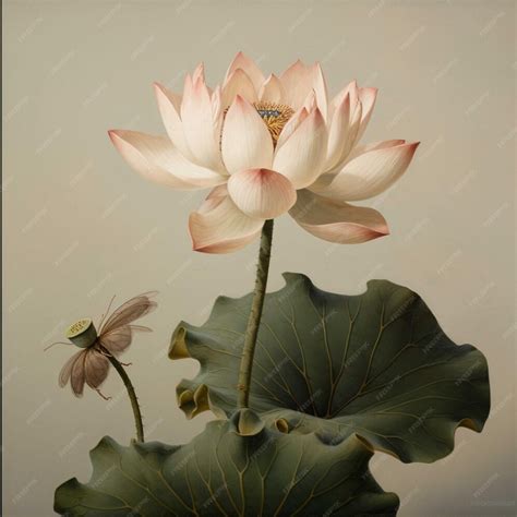 Premium Ai Image Lotus Flower And Butterfly In A Pot On A Gray Background