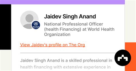Jaidev Singh Anand National Professional Officer Health Financing At World Health