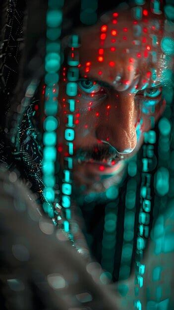 Virtual Cybersecurity Photo Realistic Hacker With Binary Code Concept Premium Ai Generated Image