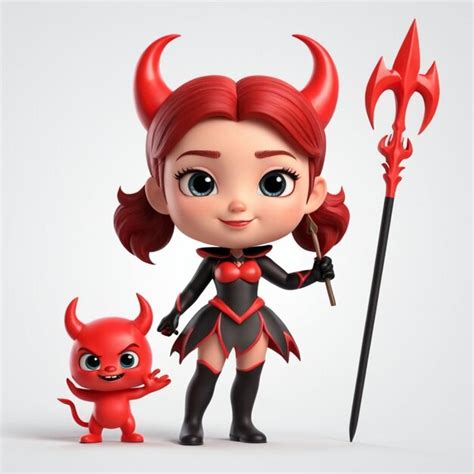 Niña Con Disfraz De Diablo Y Con Tridente En La Mano Vector Premium
