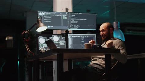 Software Developer Celebrating Coding Achievement And Typing