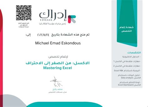 Mastering Excel Edraak إدراك Michael Emad Eskondous Hanin
