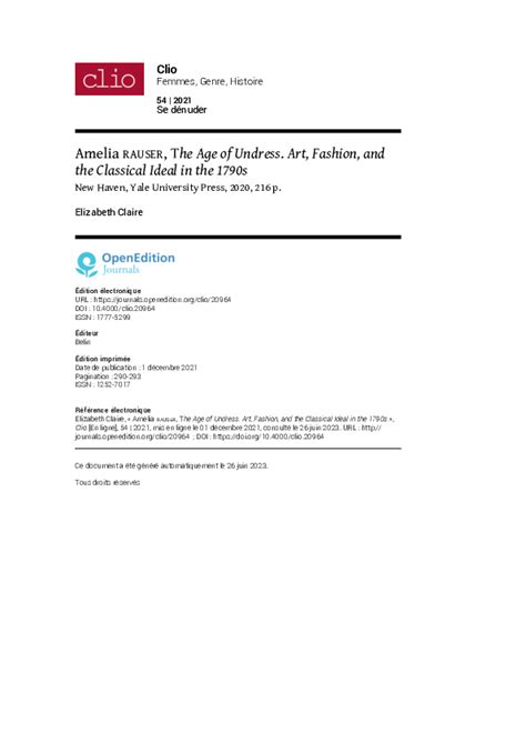 Pdf Amelia Rauser The Age Of Undress Art Fashion And The