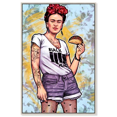 Oliver Gal Frida And The Taco Wall Art Framed Canvas Champagne
