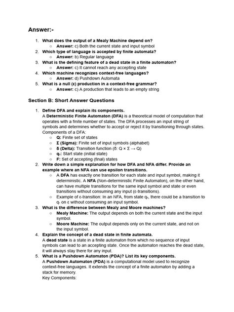 Automata Answer Pdf Automata Theory Theory Of Computation