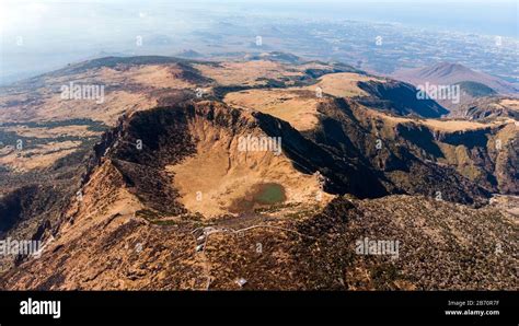 Aerial View Of Hallasan Mountain On Jeju Island South Korea Lake
