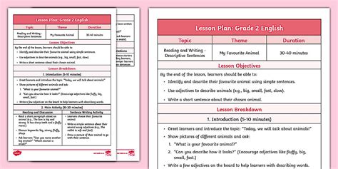 Grade 2 English Lesson Plan Reading And Writing Twinkl
