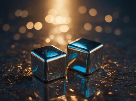 Three Interconnected Metallic Cubes Reflecting Light On A Smooth