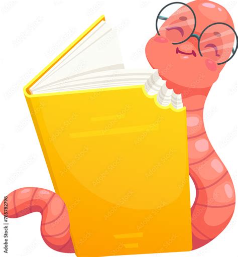 Cartoon Funny Bookworm Character Eating Book Vector Worm In Glasses