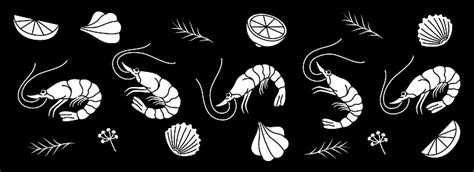 레몬 조각과 로즈마리가있는 새우 새우 허브 조미료가 들어간 해산물 요리 식사 메뉴를위한 새우 수평 배너 신선한 해산물 일러스트 레이 션 갑각류에 대한 스톡 벡터 아트 및