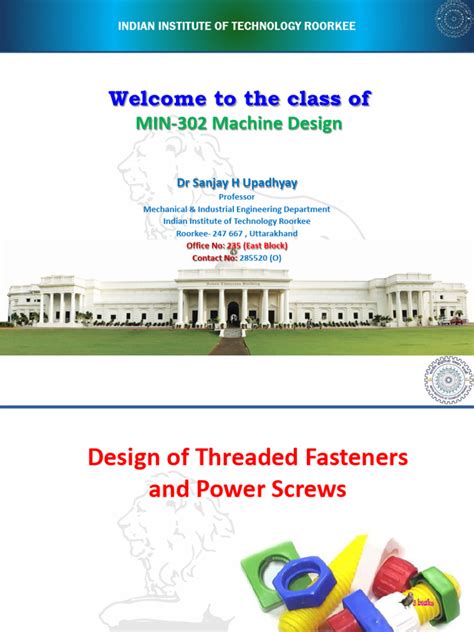 Design Of Threaded Fasteners And Power Screws Iitr Pdf Screw