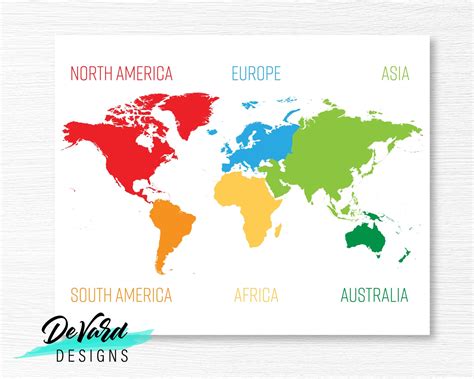 World Wall Map Colorful Classroom Chart Instant Download Wall Art Homeschool Learning Globe Wall