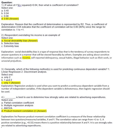 Solved 1 If Value Of R2 R Squared064 Then What Is Coefficient Of Course Hero