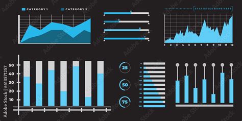Blue Infographic Vector Statistics Graphs And Finance Charts Diagram