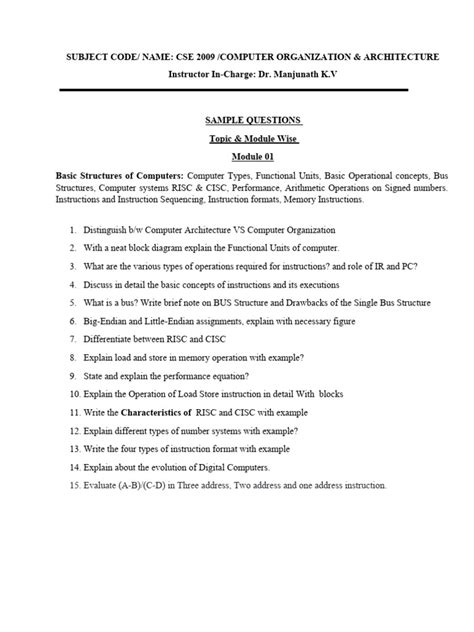 Coa Imp Questions Pdf Inputoutput Central Processing Unit