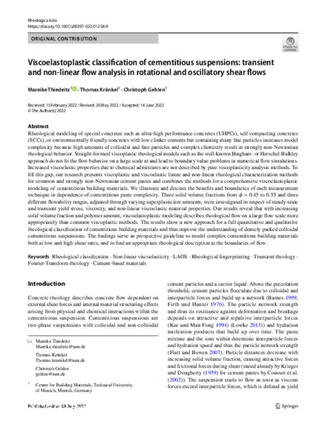 Pdf Viscoelastoplastic Classification Of Cementitious Suspensions Transient And Non Linear