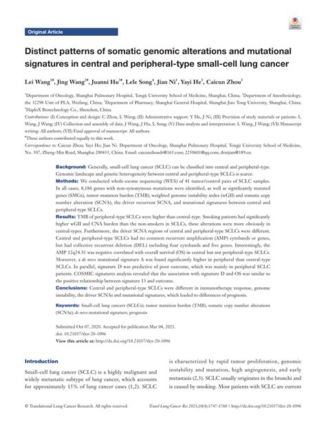 Pdf Distinct Patterns Of Somatic Genomic Alterations And Mutational Signatures In Central And