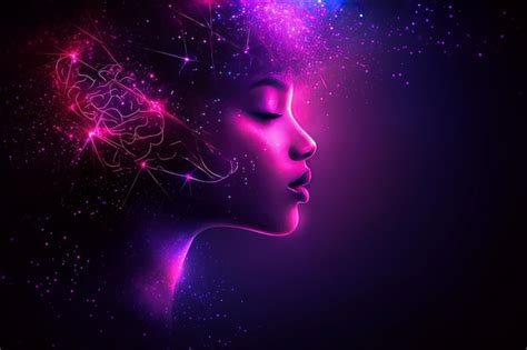 Futuristic And Dynamic Portrait Of A Woman With A Glowing Brain Symbolizing Advanced Cognition