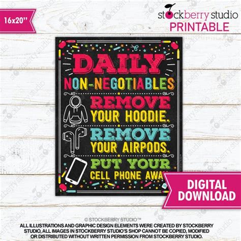 Daily Non Negotiables Classroom Sign Classroom Poster Printable Classroom Management