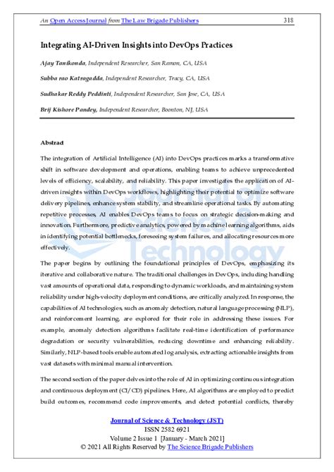 Pdf Integrating Ai Driven Insights Into Devops Practices