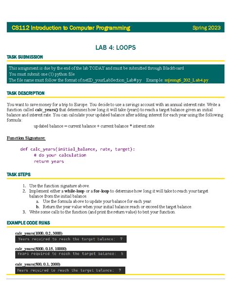 Lab04 Loops Task Kamberi Cs1 1 2 Introduction To Computer Programming Spring 2023 Lab 4