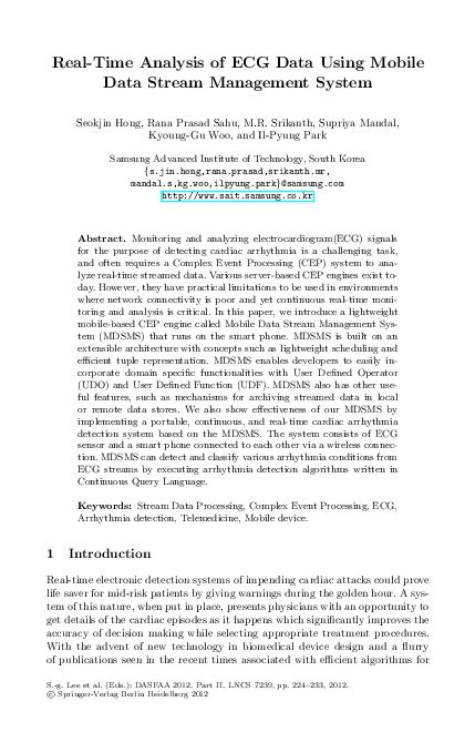 Pdf Real Time Analysis Of Ecg Data Using Mobile Data Stream
