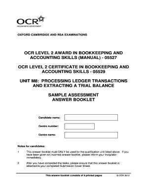Fillable Online OCR LEVEL CERTIFICATE IN BOOKKEEPING AND Fax Email Print PdfFiller