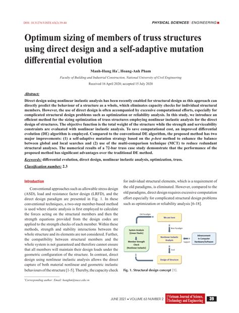 pdf optimum sizing of members of truss structures using direct design and a self adaptive