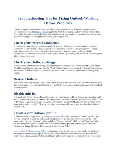 Troubleshooting Tips For Fixing Outlook Working Offline Problems By Outlookhelp Issuu