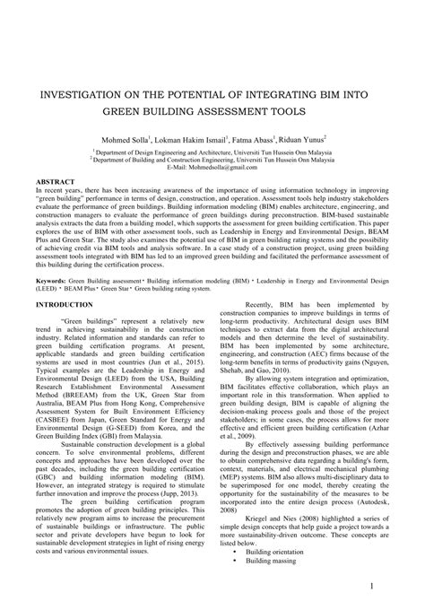 Pdf Investigation On The Potential Of Integrating Bim Into Green Building Assessment Tools