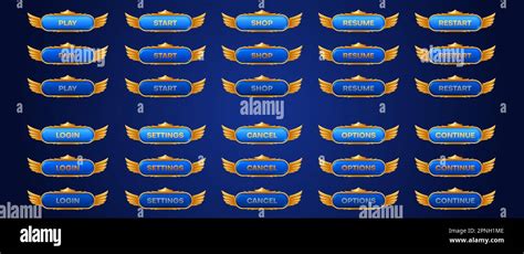 Medieval Game Button Animation Sprite With Crown Cartoon Vector Set 2d Gold Mobile Popup Click