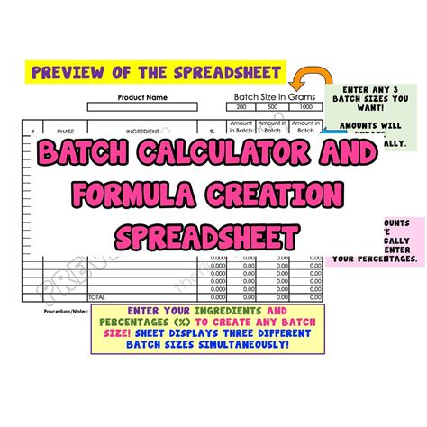 Batch Calculator And Formula Creation Spreadsheet The Fluffy Bubble