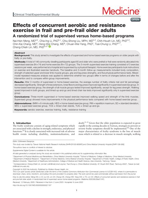 Pdf Effects Of Concurrent Aerobic And Resistance Exercise In Frail And Pre Frail Older Adults