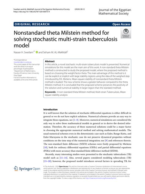 Pdf Nonstandard Theta Milstein Method For Solving Stochastic Multi Strain Tuberculosis Model