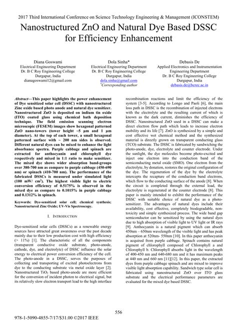 Pdf Nanostructured Zno And Natural Dye Based Dssc For Efficiency Enhancement
