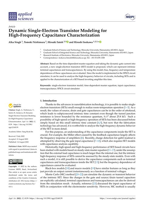 pdf dynamic single electron transistor modeling for high frequency