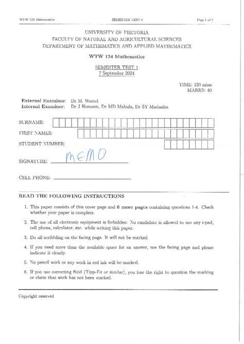 Memo Wtw124 Semester Test 1 Wtw 124 Mathematics Semester Test 1 Page