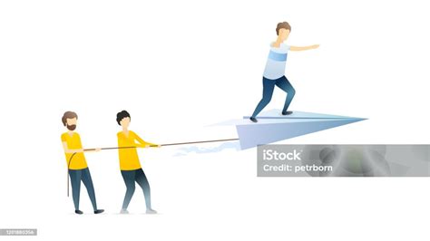 종이 비행기와 동료 만화 캐릭터에 야심 찬 사업가 성공 성취 경력 포부 팀워크 직업 승진 개념 개념에 대한 스톡 벡터 아트 및 기타 이미지 Istock
