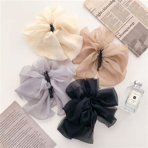 [러블리] 팡도르 무지 빅시스루 트윈 포니테일 리본 헤어 바나나핀 4color