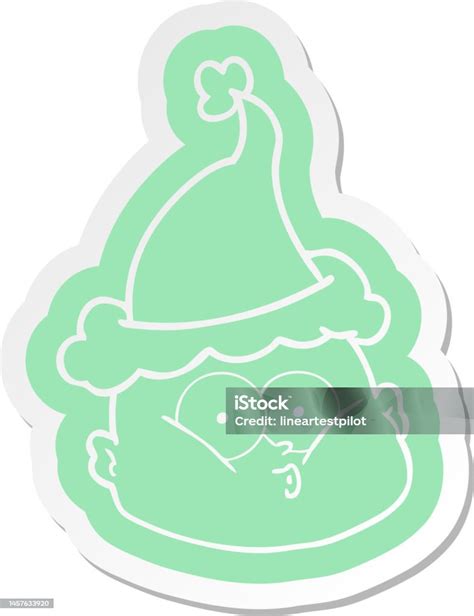 산타 모자를 쓴 호기심 많은 대머리 남자의 기발한 만화 스티커 귀여운에 대한 스톡 벡터 아트 및 기타 이미지 귀여운 낙서 드로잉 남자 Istock