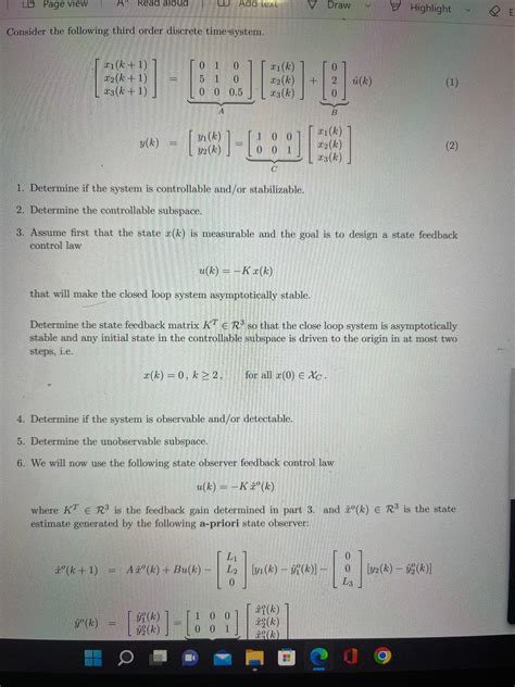 Consider The Following Third Order Discrete Time