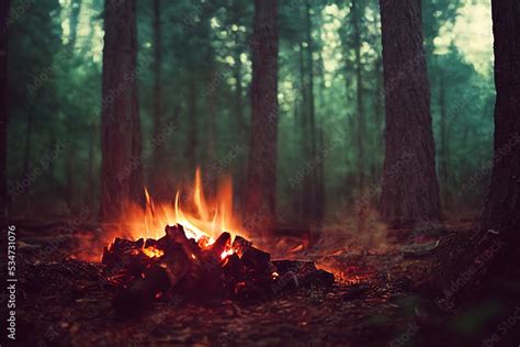 Camping In The Woods With A Fire