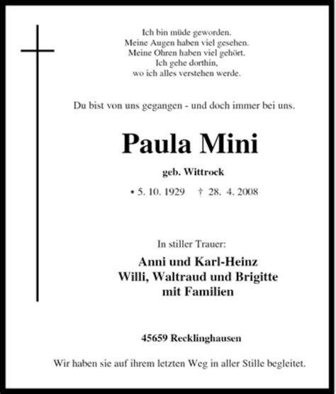 Traueranzeigen Von Paula Mini Trauer In Nrw De