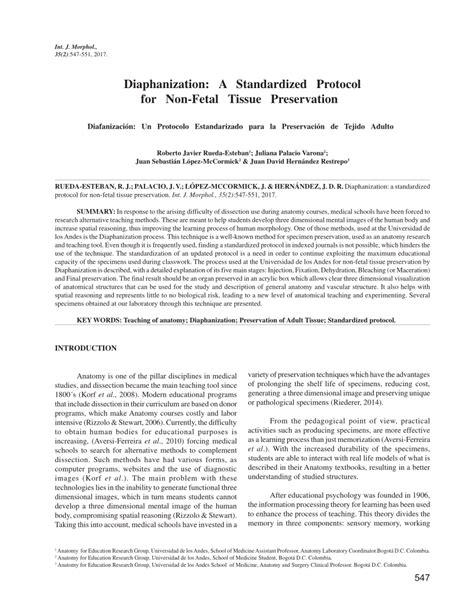 Pdf Diaphanization A Standardized Protocol For Non Fetal Tissue Preservation